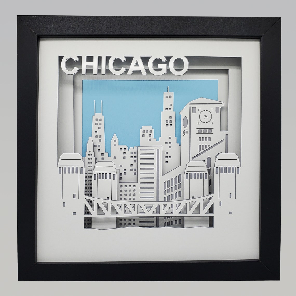 Chicago Shadow Box 3D Downtown Skyline Artwork River Boat Architecture ...