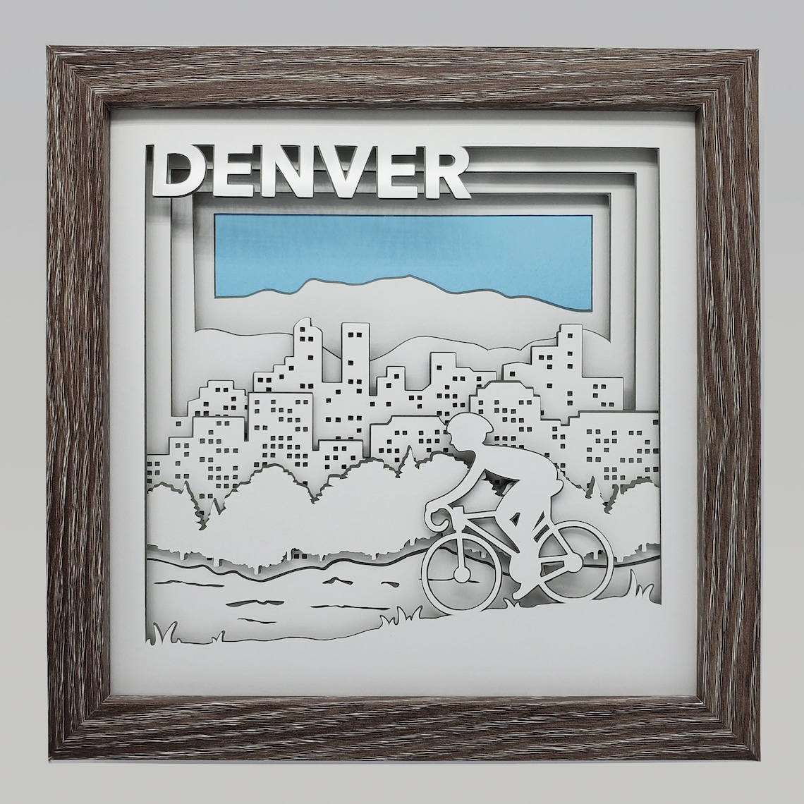 Denver Skyline Shadow Box Cityscape Artwork 3D City Art Rocky Mountains ...