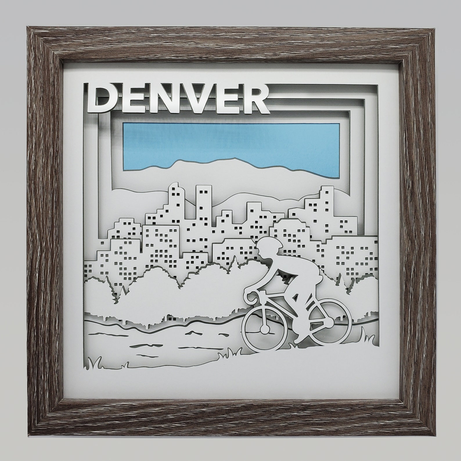 Denver Skyline Shadow Box Cityscape Artwork 3D City Art Rocky Mountains ...