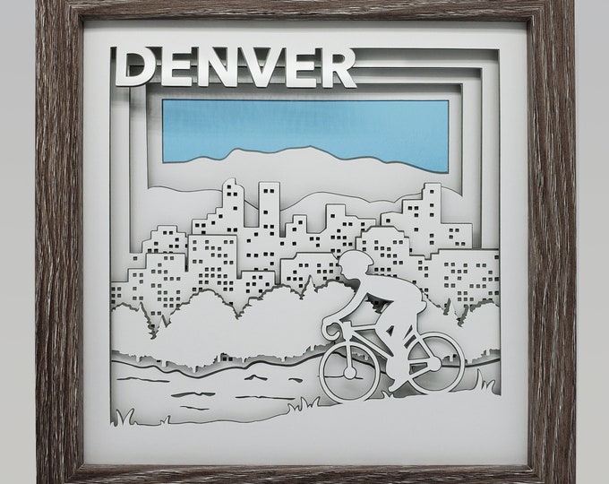 Denver Skyline Shadow Box Cityscape Artwork 3D City Art Rocky Mountains ...