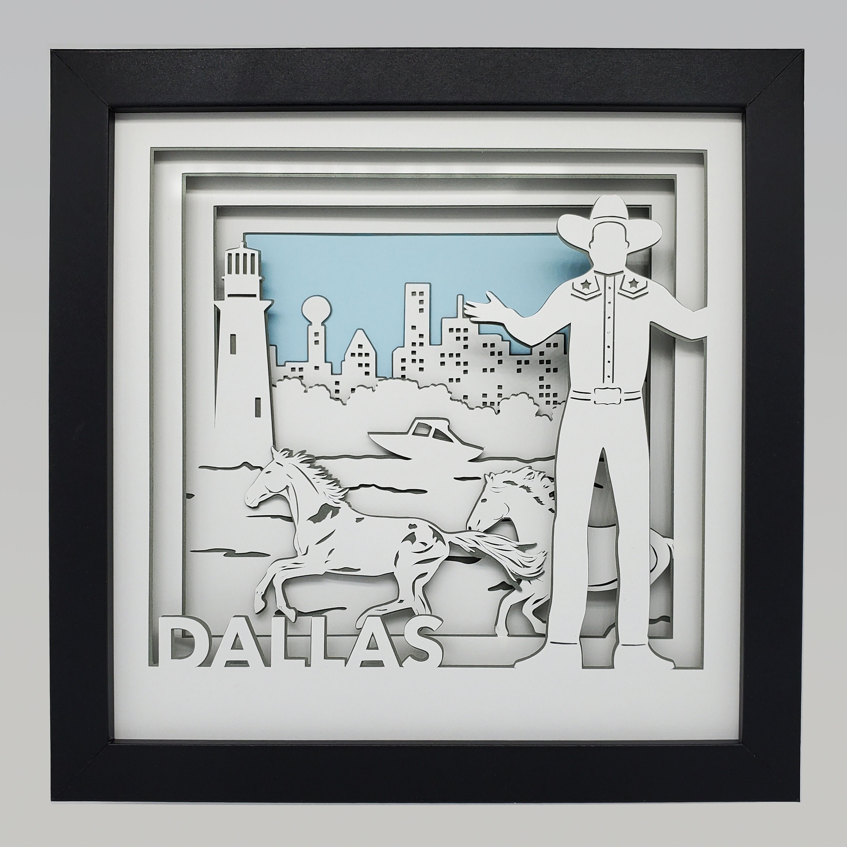 Dallas Shadow Box Skyline Cityscape Art Big Tex Scott Self Lighthouse ...