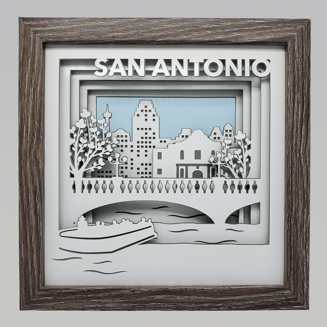 San Antonio Shadow Box Handmade Riverwalk Bridge Papercut Alamo Wall ...
