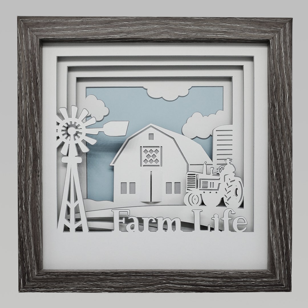 Farm Life Shadow Box Barn Wall Art 3D Tractor Artwork Handmade Windmill ...