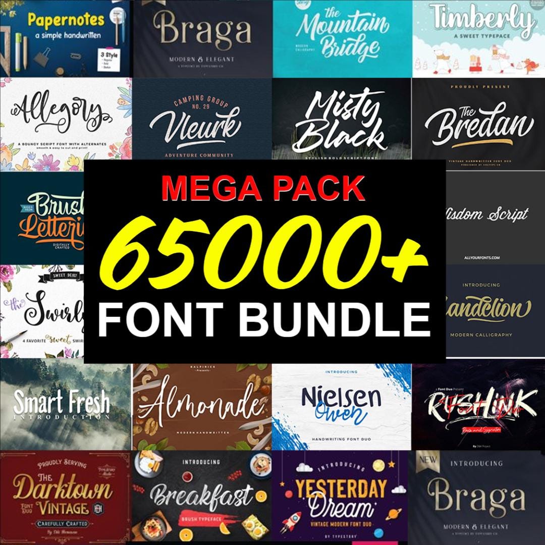 Premium Fonts Mega Pack - 65,000 Font Bundle for Designers & Crafters ...