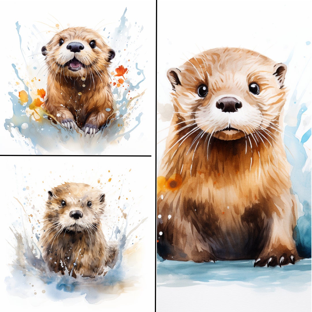 Otter, 20 Images, Water Color, Water Colour, Digital Downloads, Otter ...