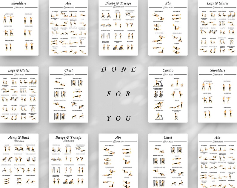 Exercise Illustrations Cheat Sheet: Gym & Home Workout Routine (digital ...