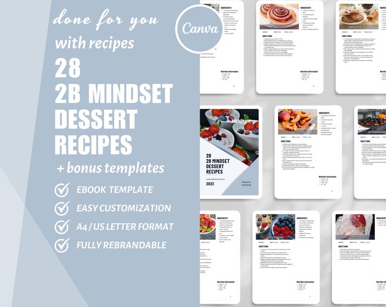 2B Mindset Dessert Recipe Ebook Template Canva (DFY) - Etsy