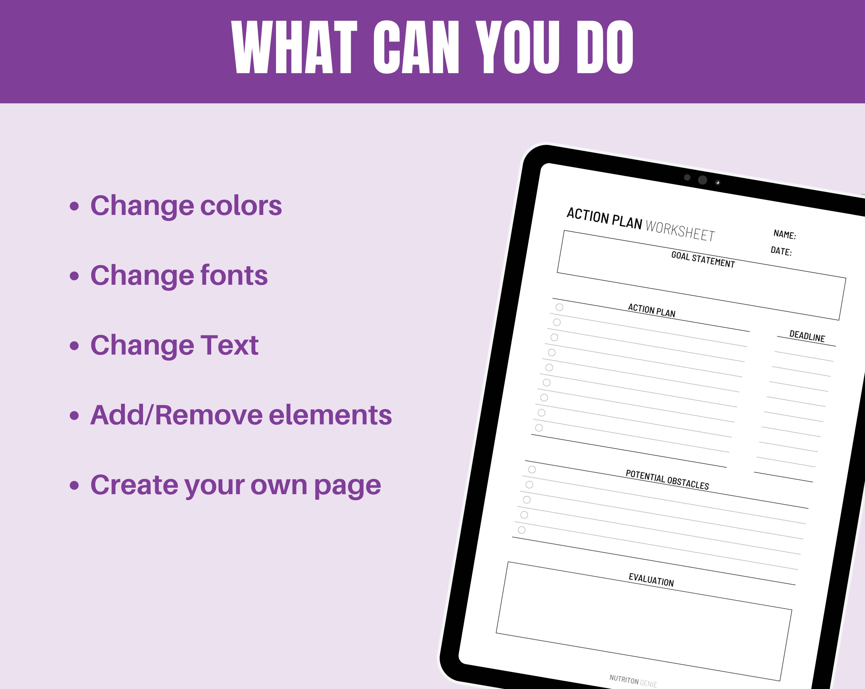 Digital Goal Action Plan Canva Worksheet Goal Action Plan Template ...