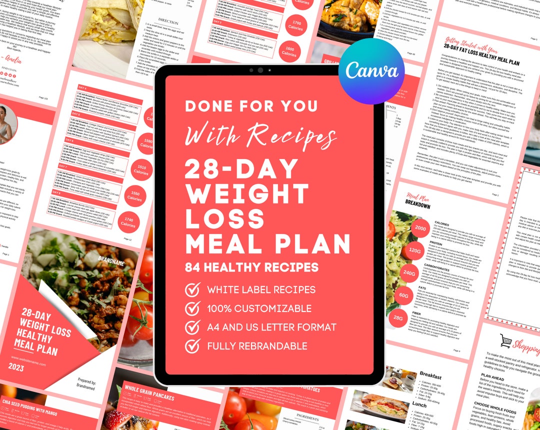 28 Day Weight Loss Meal Plan Recipe Book Digital Ebook Canva Template ...