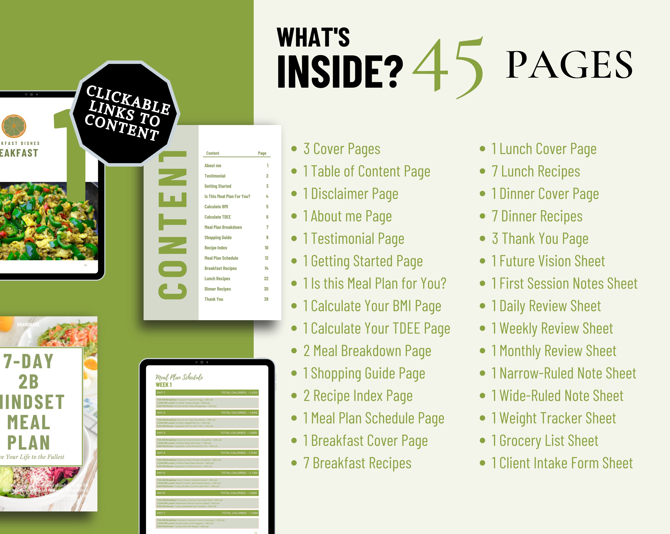 7-day 2B Mindset Meal Plan, Coaching Ebook Canva Template Done for You ...