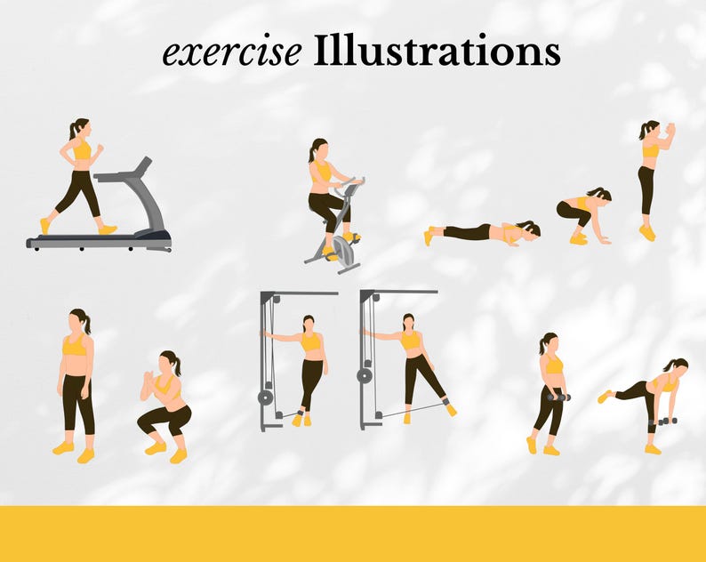 101 Exercise Illustrations: PNG Clipart for Fitness Coaches (DFY ...
