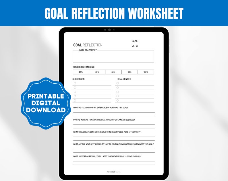 Goal Reflection Worksheet Digital Download Goals Setting Worksheet ...