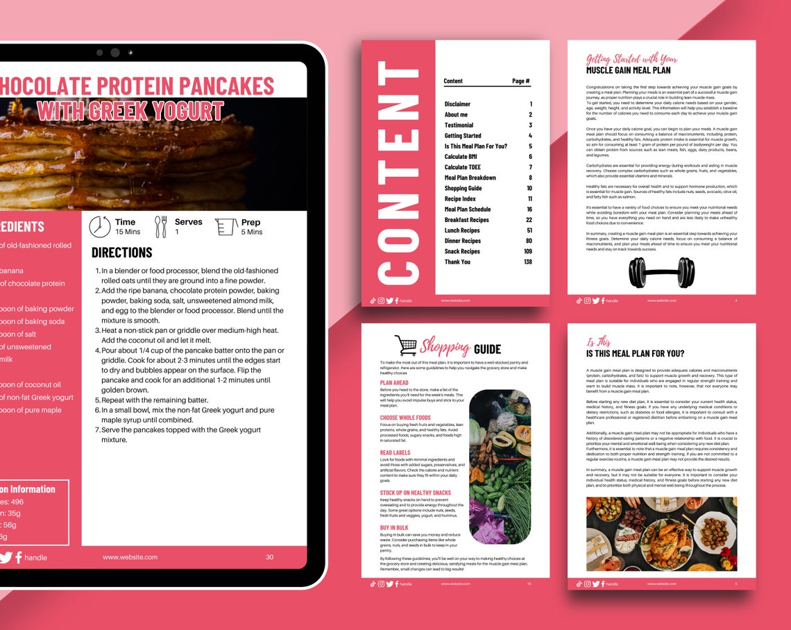 28-day Muscle Gain Meal Plan, Cookbook Recipe Template Canva, Ebook ...