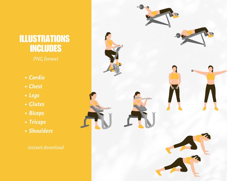 101 Exercise Illustrations: PNG Clipart for Fitness Coaches (DFY ...
