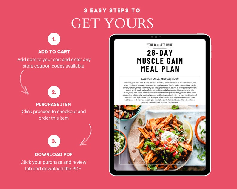 28-day Muscle Gain Meal Plan, Cookbook Recipe Template Canva, Ebook ...
