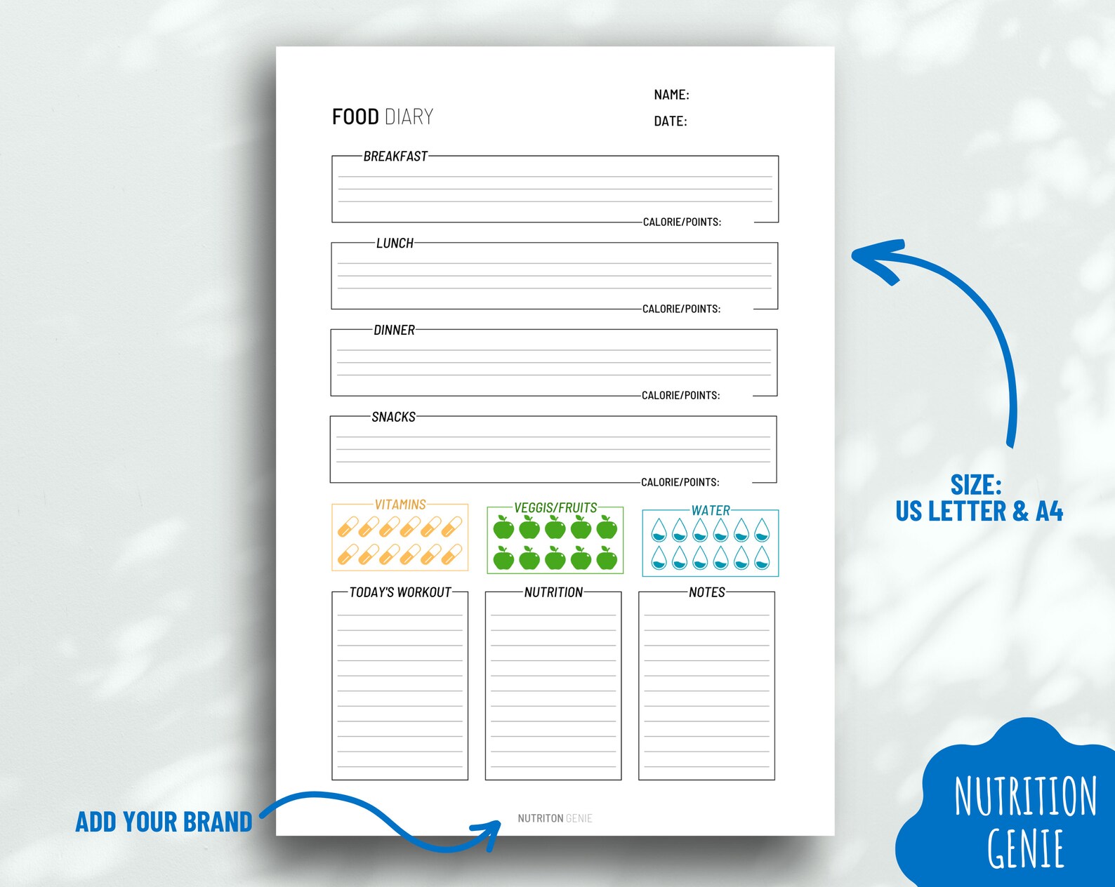 Meal Planning Food Diary Digital Download Meal Planner Canva Template ...