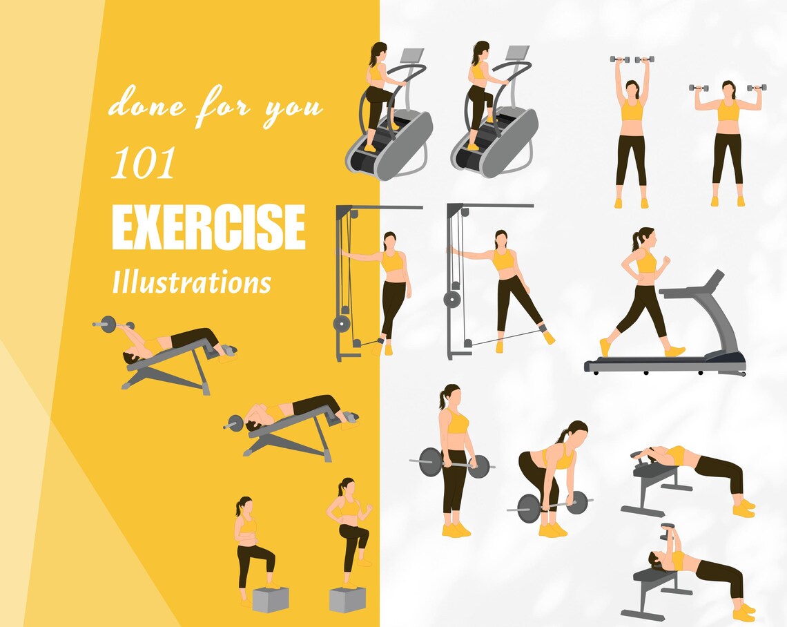 101 Exercise Illustrations: PNG Clipart for Fitness Coaches (DFY ...