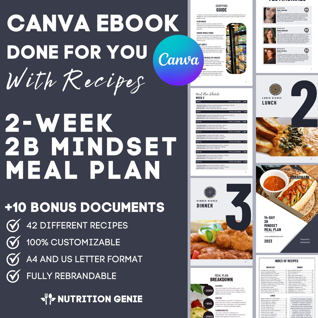 2-week 2B Mindset Meal Plan, Cookbook Recipe Template Canva, Ebook ...