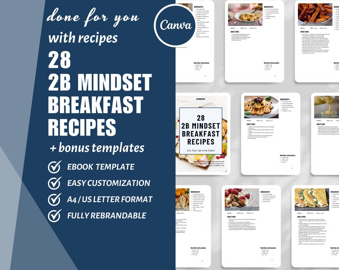 2B Mindset Recipe Ebook Template: Canva Weight Loss Meal Plan (digital ...