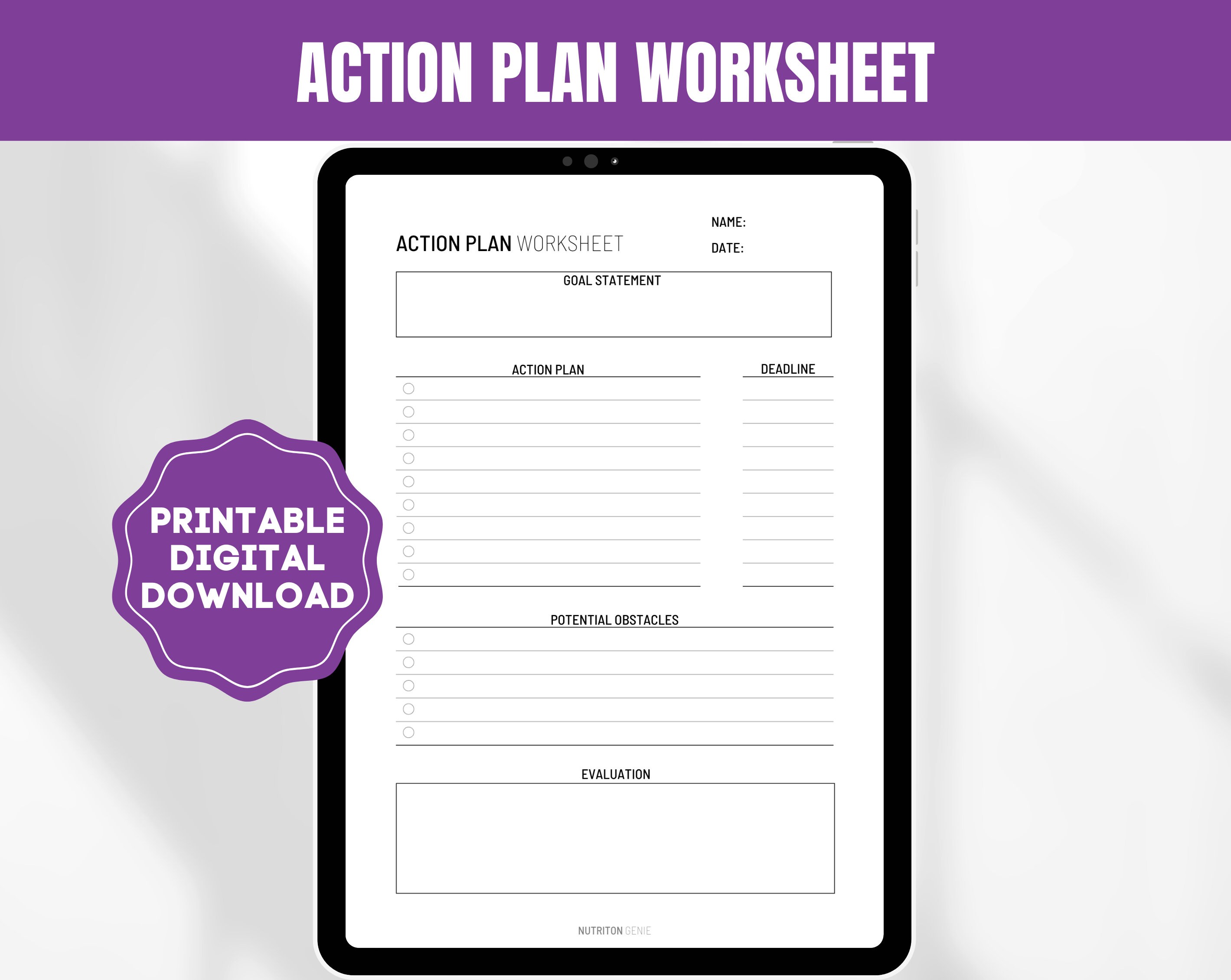 Digital Goal Action Plan Canva Worksheet Goal Action Plan Template ...