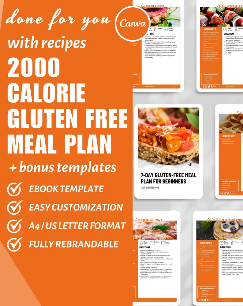 7-day Gluten-free Meal Plan Template: Beginner Recipes (canva Ebook) - Etsy