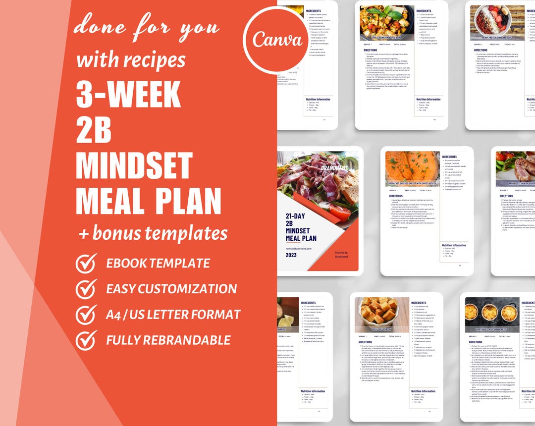 2B Mindset Meal Plan Ebook Template: Recipe Layout (canva) - Etsy
