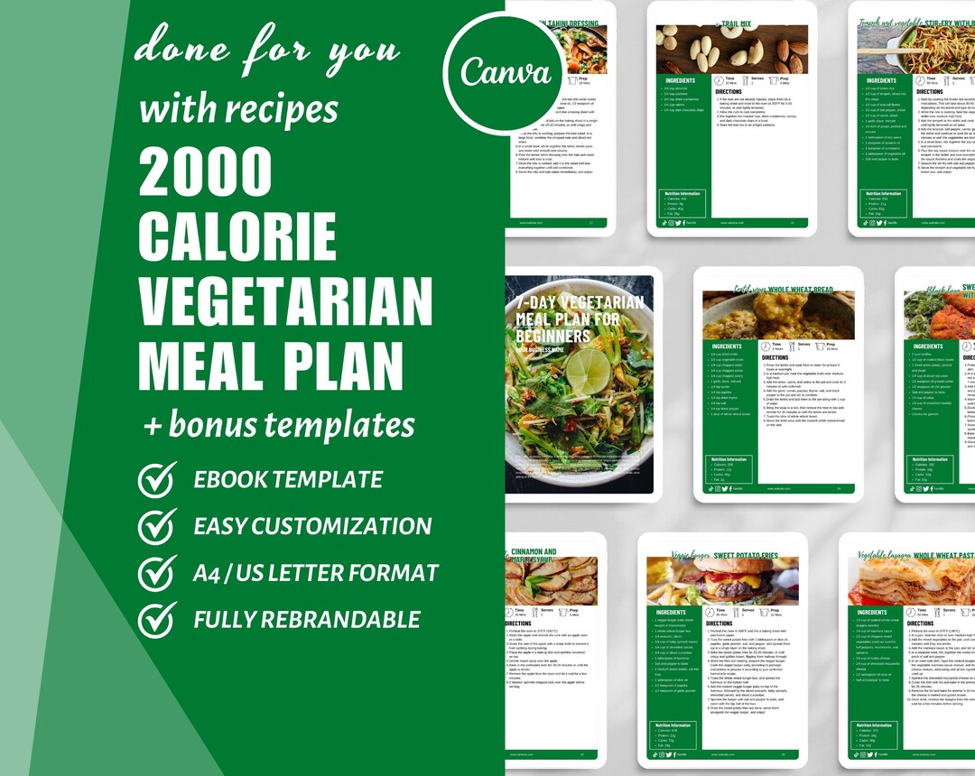 7-day Vegetarian Meal Plan Template: Recipe Cookbook (canva Ebook) - Etsy