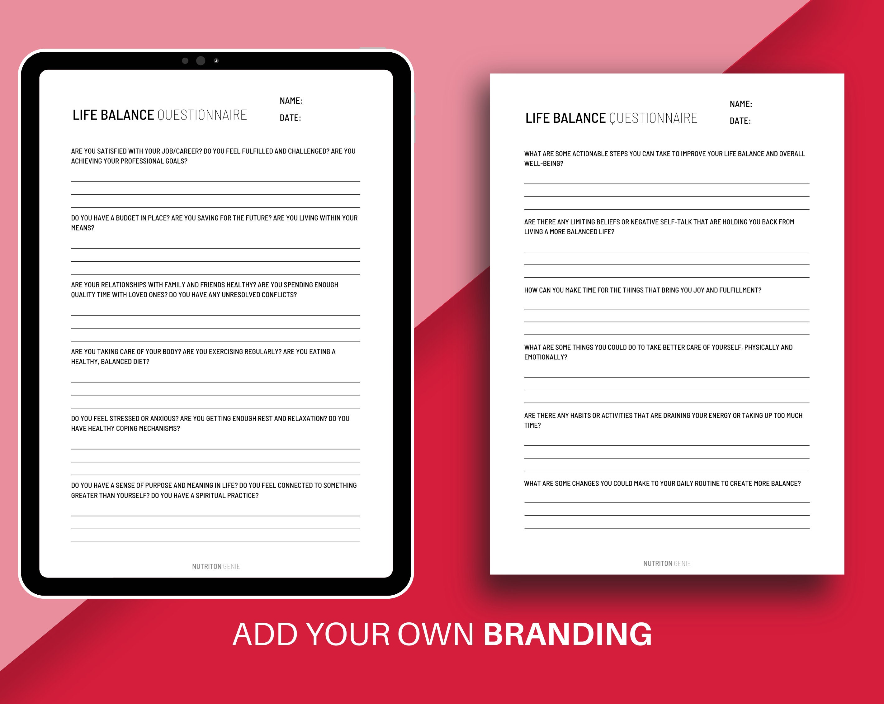 Life Balance Questionnaire Client Template Canva Questionnaire Template ...