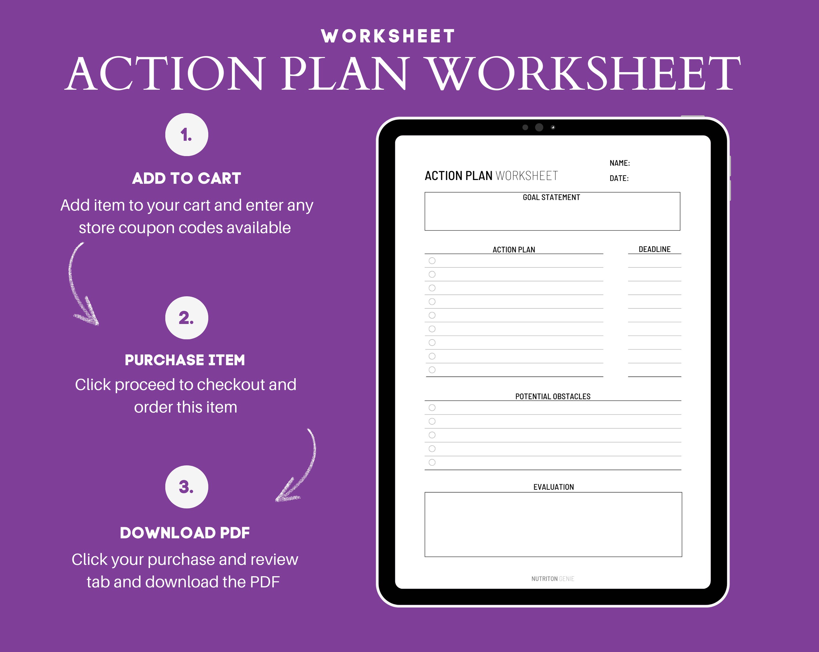 Digital Goal Action Plan Canva Worksheet Goal Action Plan Template ...