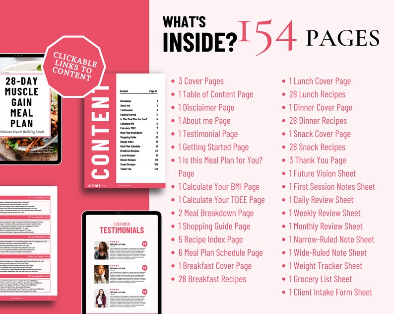 28-day Muscle Gain Meal Plan, Cookbook Recipe Template Canva, Ebook ...