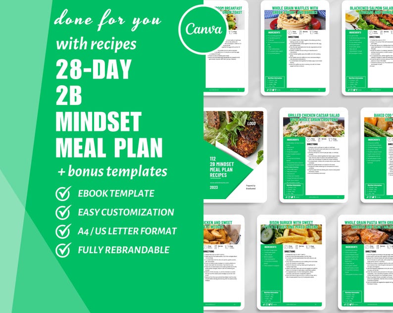 2B Mindset Meal Plan, Coaching Ebook Canva Template, Done for You ...