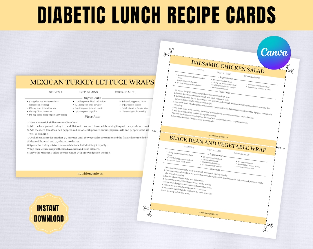 Diabetic Recipe Card Type 2 Diabetes Meals 8.5x11 Recipe Cards ...