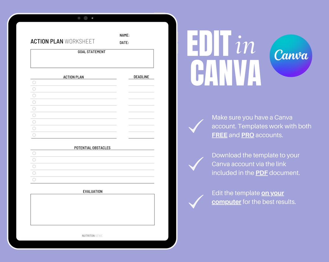 Digital Goal Action Plan Canva Worksheet Goal Action Plan - Etsy