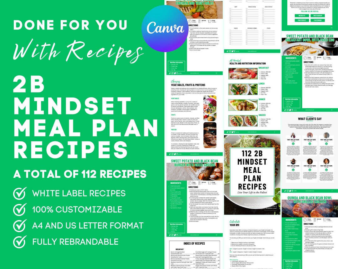 2B Mindset Meal Plan Cookbook Healthy Meal Planning Health Wellness ...
