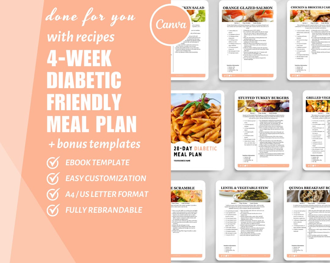 4-week Diabetic Meal Plan Template, Easy Recipe, Cookbook Recipe ...