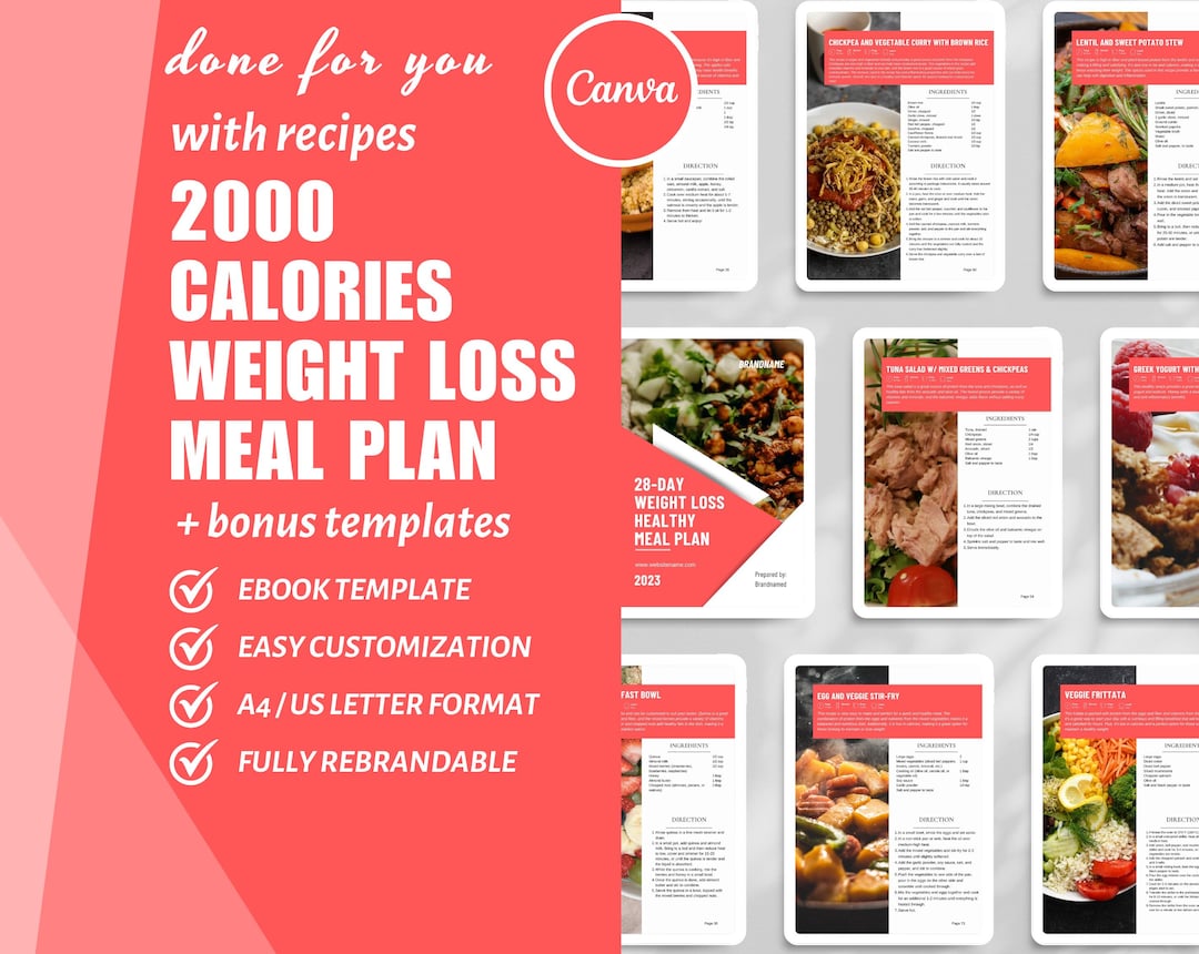 4-week Weight Loss Meal Plan Template, Easy Recipe Cookbook Recipe ...