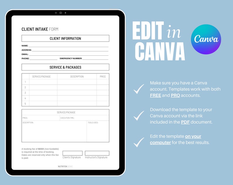 Client Intake Form Digital Download Client Onboarding Template Canva ...