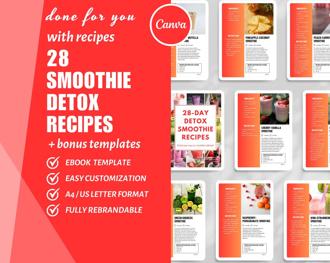 28-day Detox Smoothie Recipes Ebook: Canva Template (DFY) - Etsy
