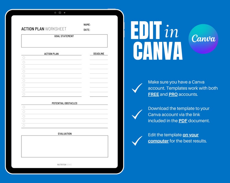Digital Goal Action Plan Canva Worksheet Goal Action Plan - Etsy