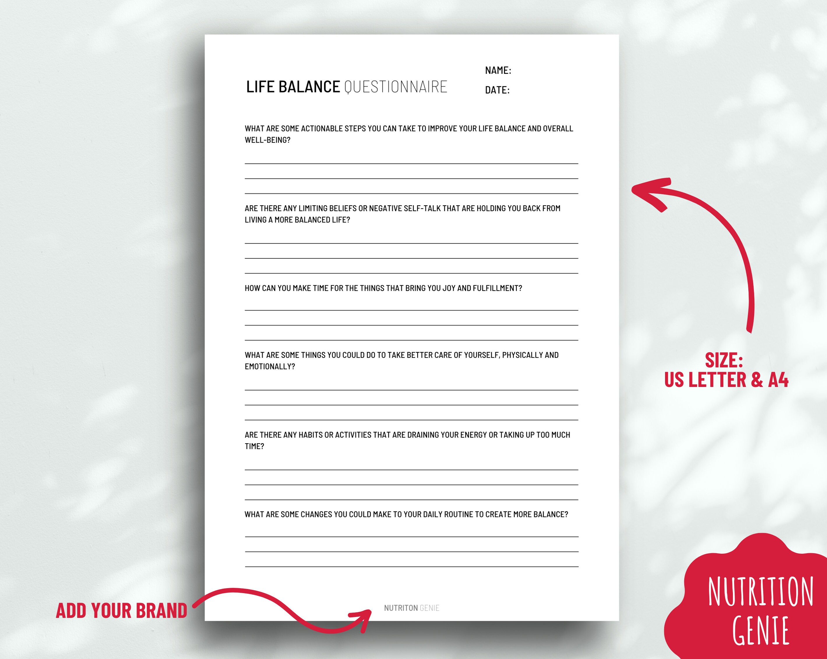 Life Balance Questionnaire Client Template Canva Questionnaire Template ...