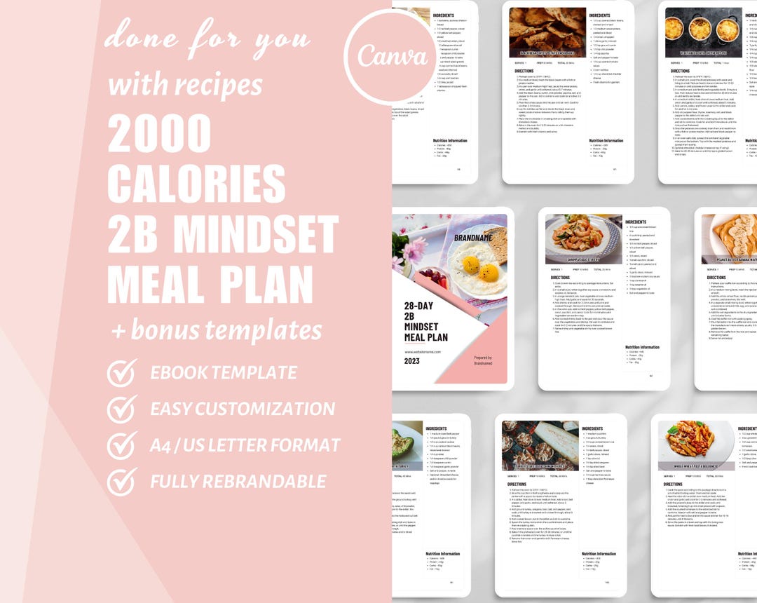 2B Mindset Meal Plan Ebook Template Canva: Weight Loss Recipes (DFY ...