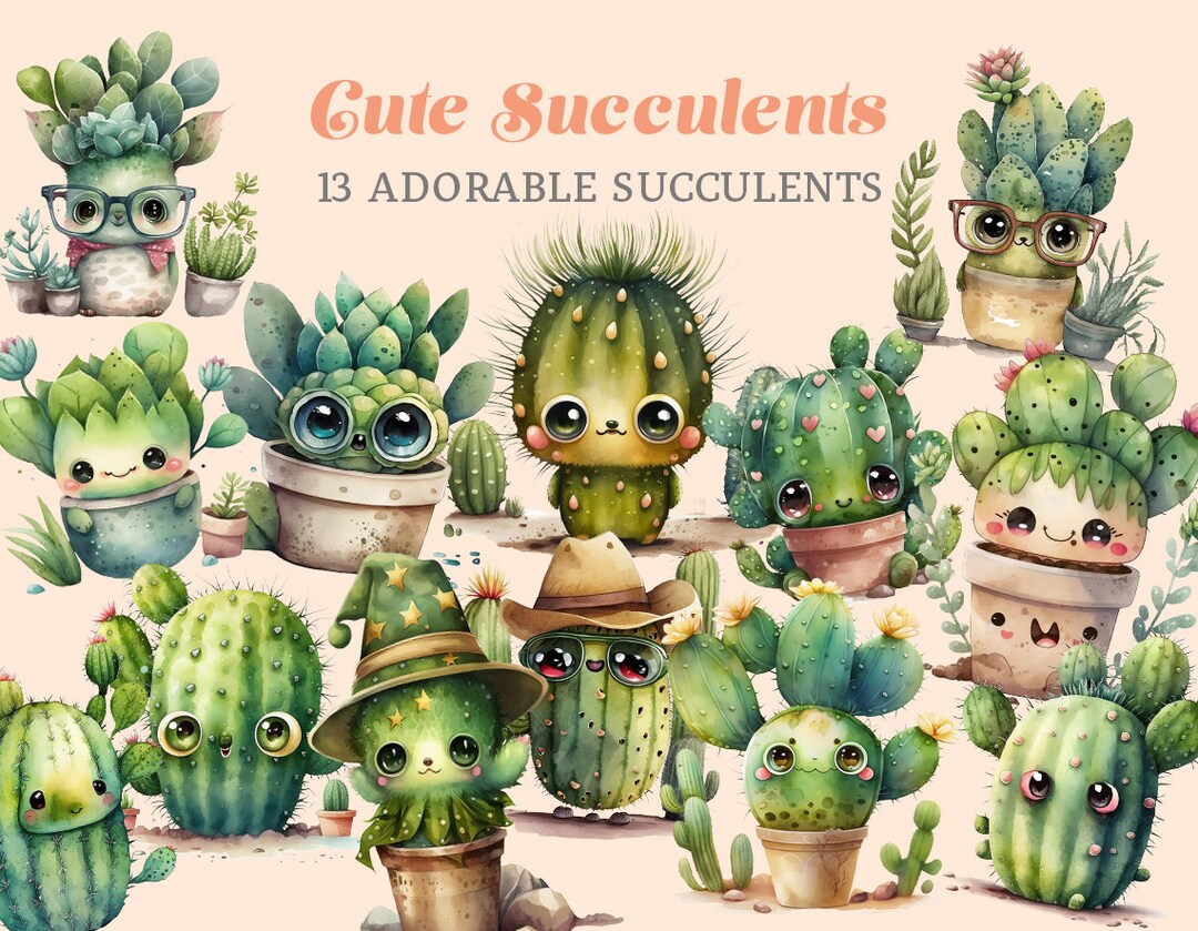 Watercolor Cute Succulents Cactus Clipart Cactus PNG Digital - Etsy