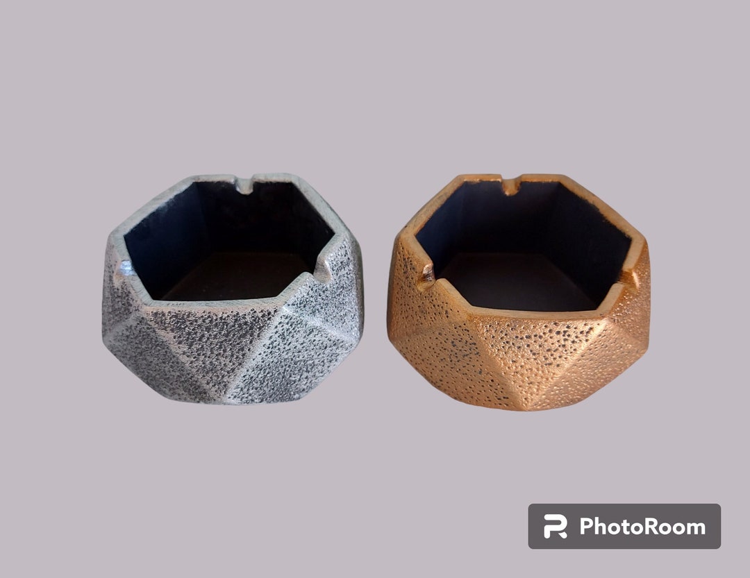 Stylish Hexagonal Ashtray Gold / Silver Cement / Concrete Ash Tray Home ...