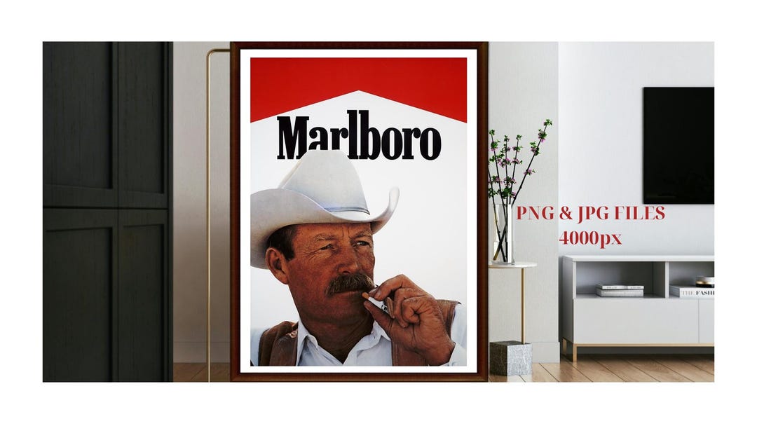 Classic Marlboro Man Poster Vintage Cigarette Ad Digital Print Retro ...