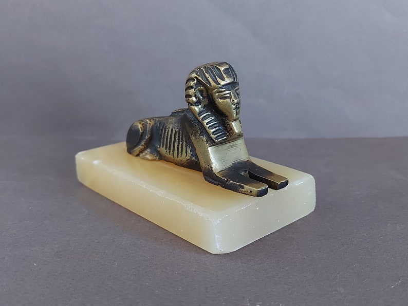 Brass Sphinx Figurine Statue on Marble Base Vintage Egyptian Handmade ...