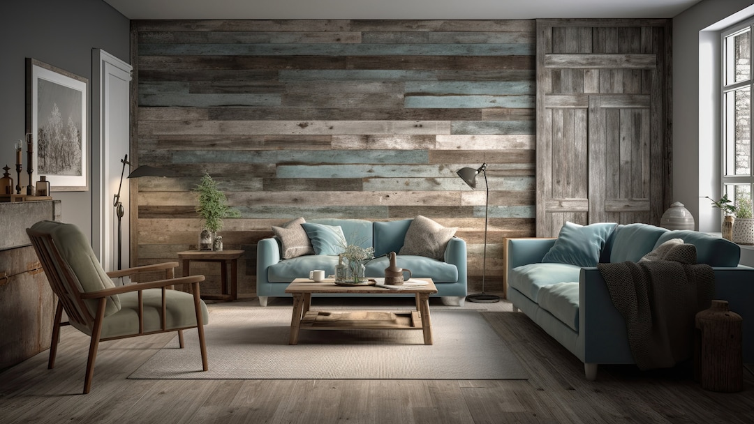 Farmhouse Zoom Backdrop, Mixed Grey/blue Accent Wall Design, Farmhouse ...