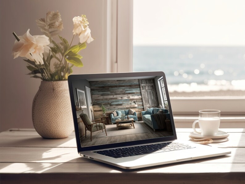 Farmhouse Zoom Backdrop, Mixed Grey/blue Accent Wall Design, Farmhouse ...