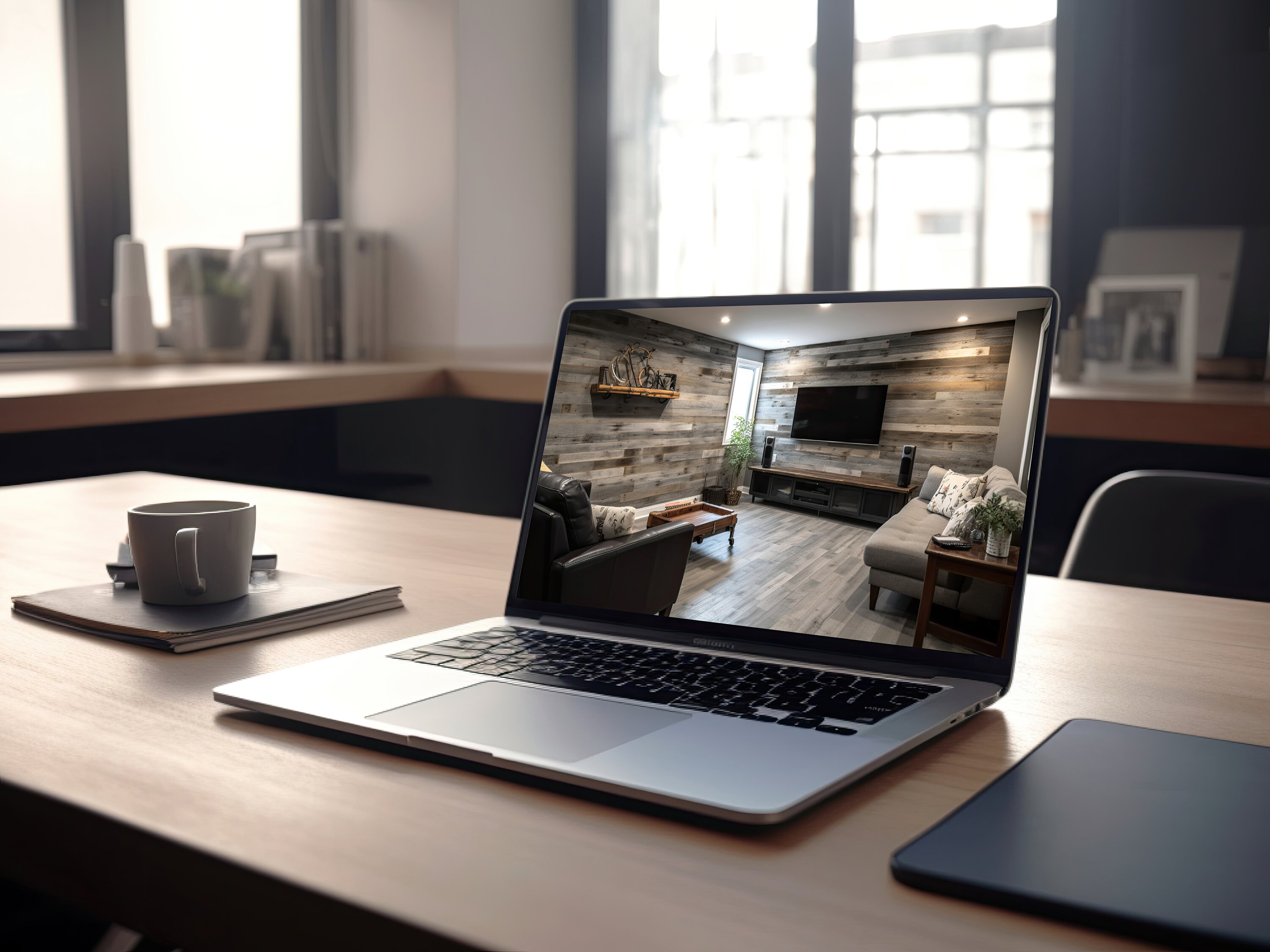 Farmhouse Zoom Backdrop, Grey Accent Wall Design, Farmhouse Zoom ...