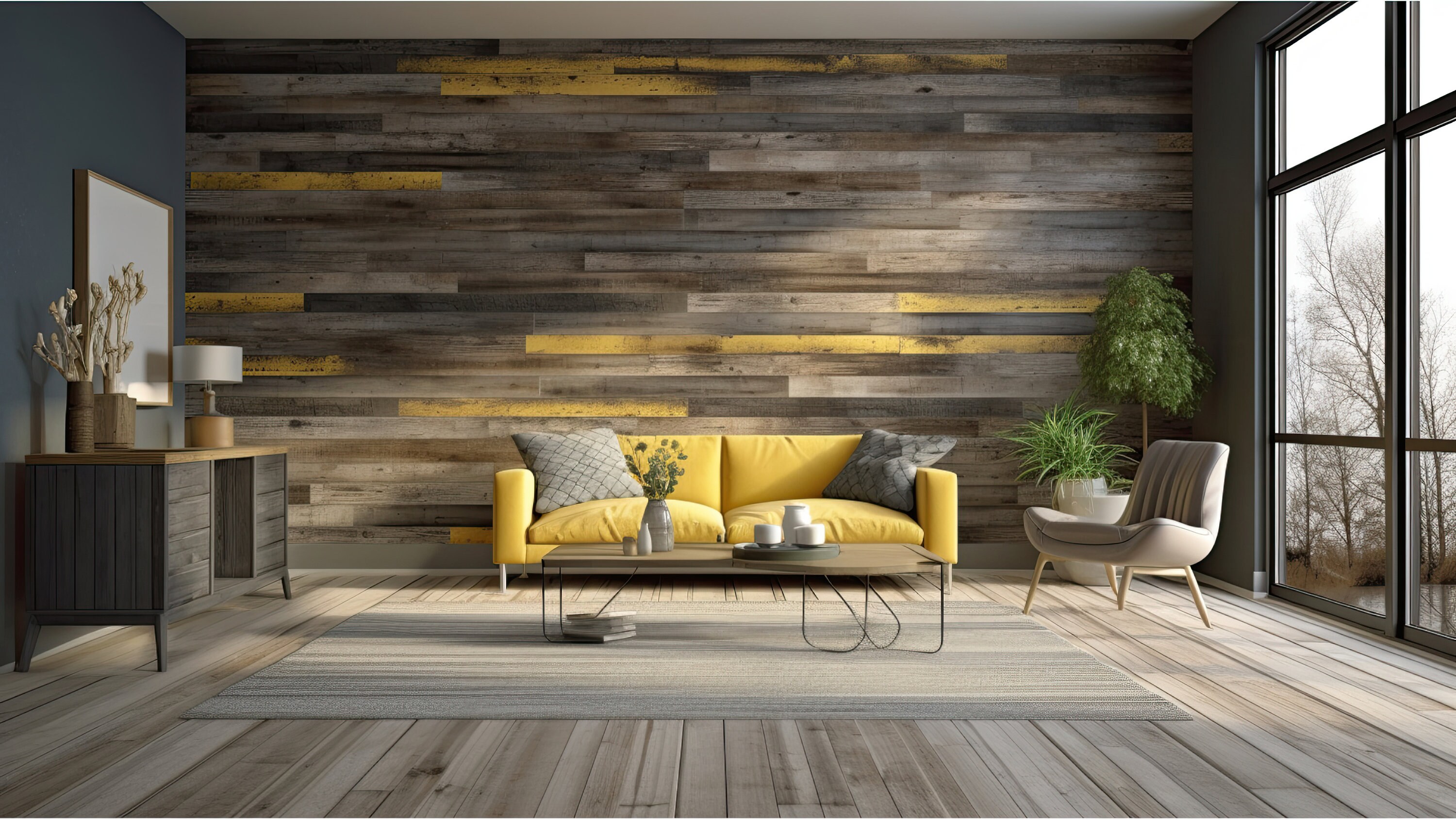 Farmhouse Zoom Backdrop, Grey and Yellow Accent Wall Design, Farmhouse ...