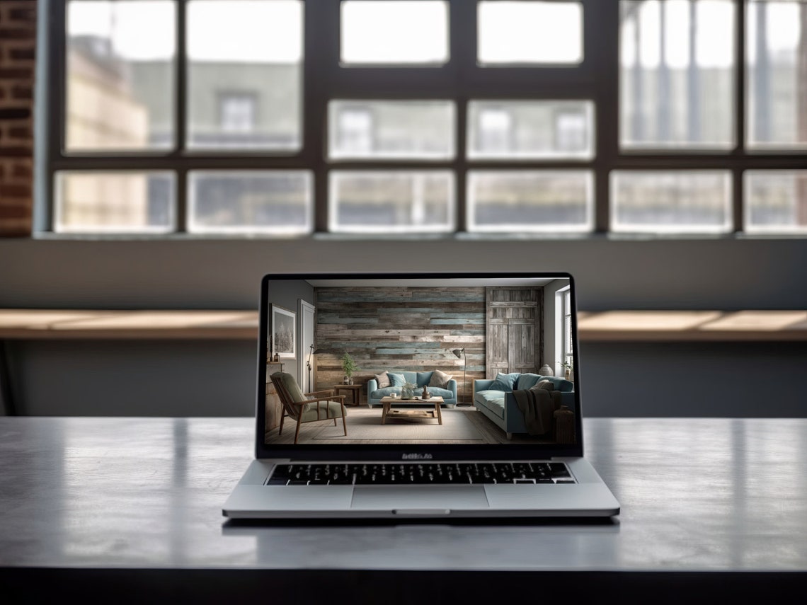 Farmhouse Zoom Backdrop, Mixed Grey/blue Accent Wall Design, Farmhouse ...